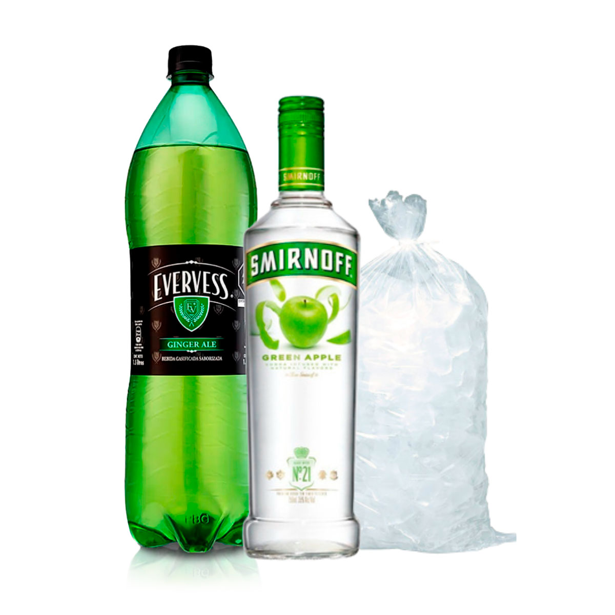Combo Smirnoff Manzana 700mL + Evervess 1.5L + Hielo 1.5kg – Pide.pe