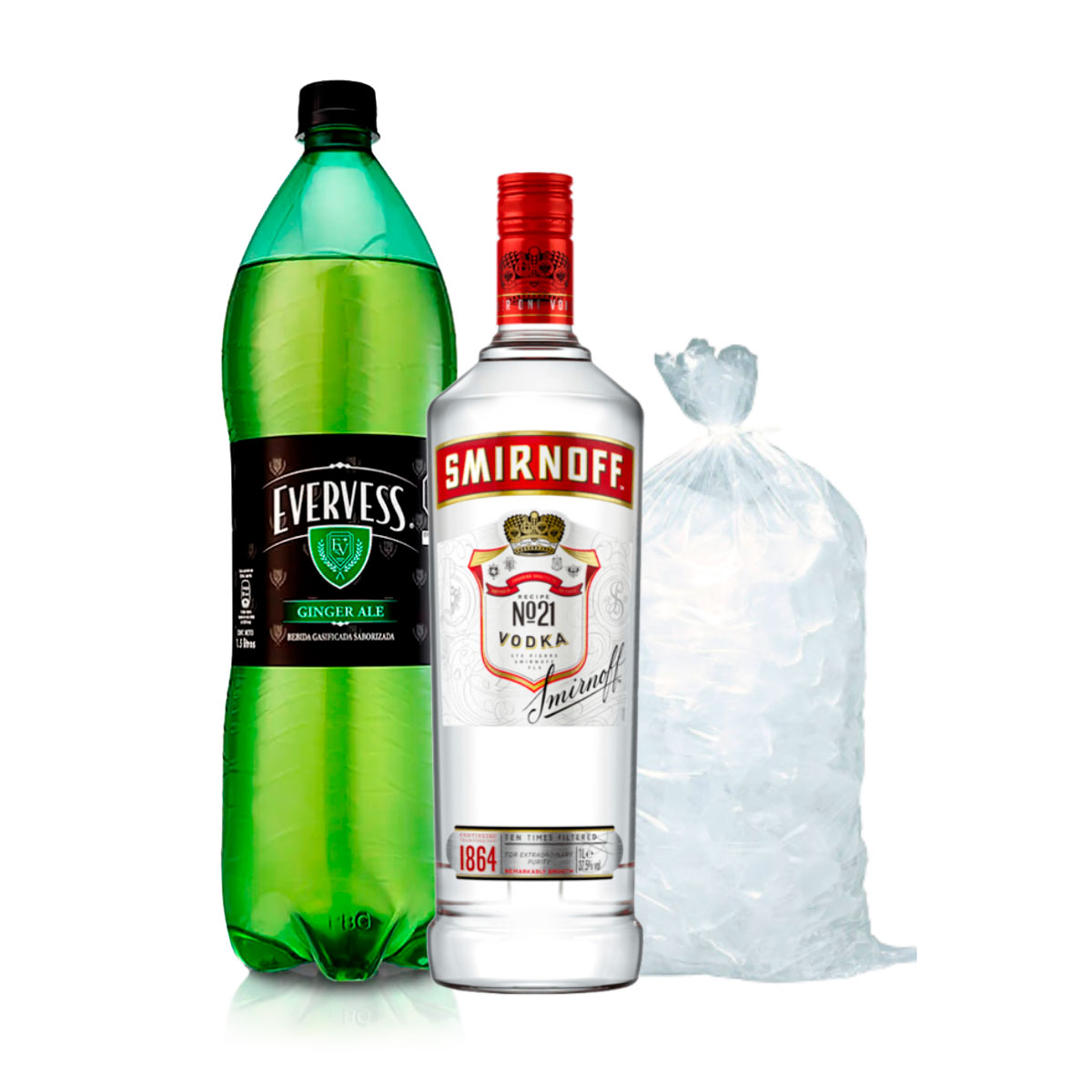 Combo Vodka Smirnoff Red botella 700mL + Evervess 1.5L + Hielo 1.5kg ...